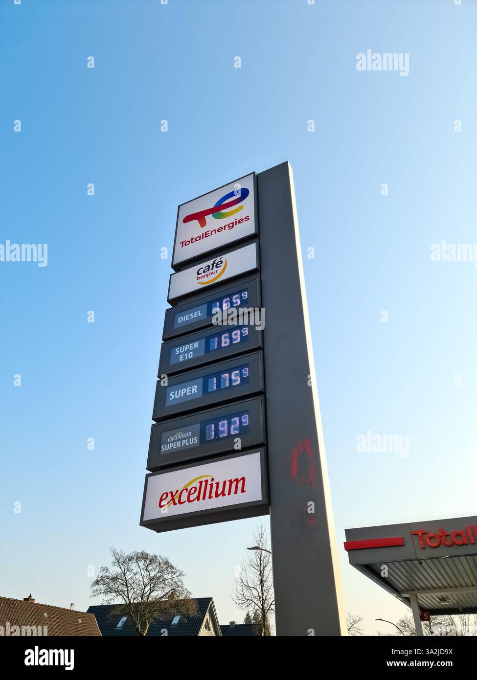 Kiel, Germany, 12 March 2025, Price display board at a TotalEnergies ...