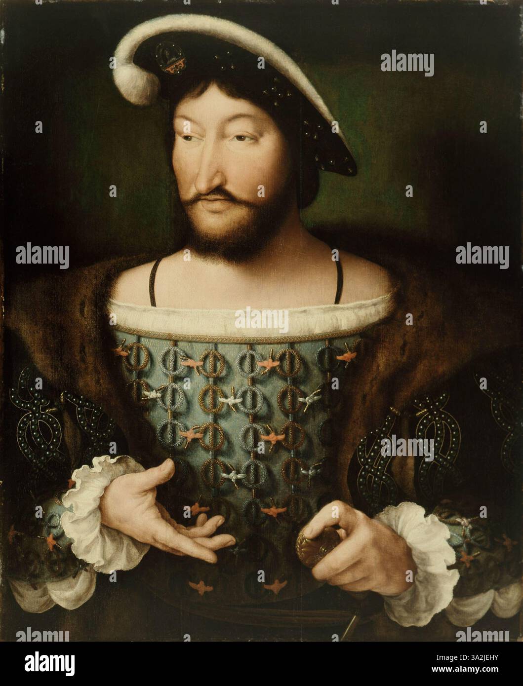 This portrait of Francis I by the studio of Joos van Cleve captures the ...