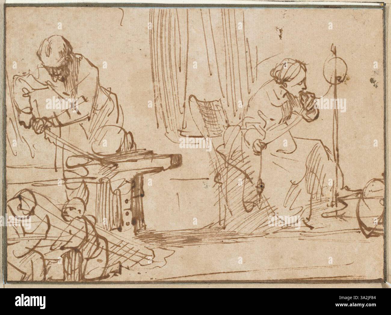 This painting depicts the Holy Family in the carpenter's shop, focusing ...
