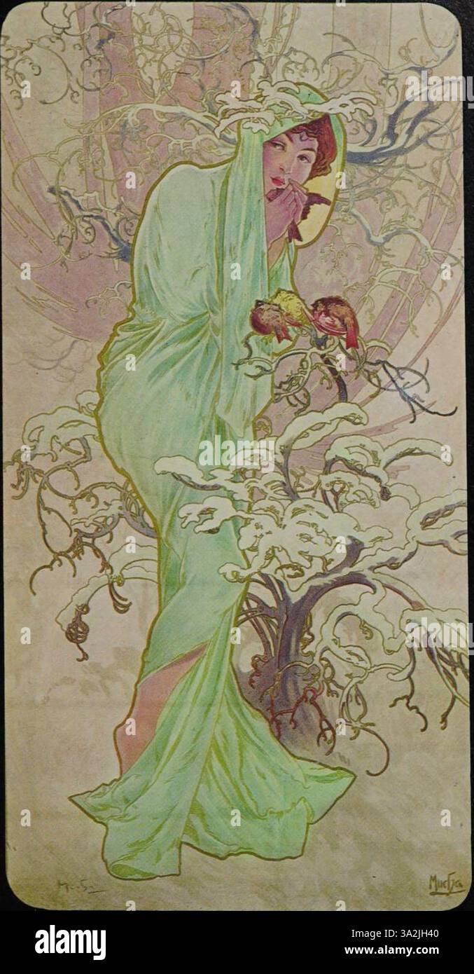 'Bridges, P06' by Alphonse Mucha combines ornamental lines with human ...
