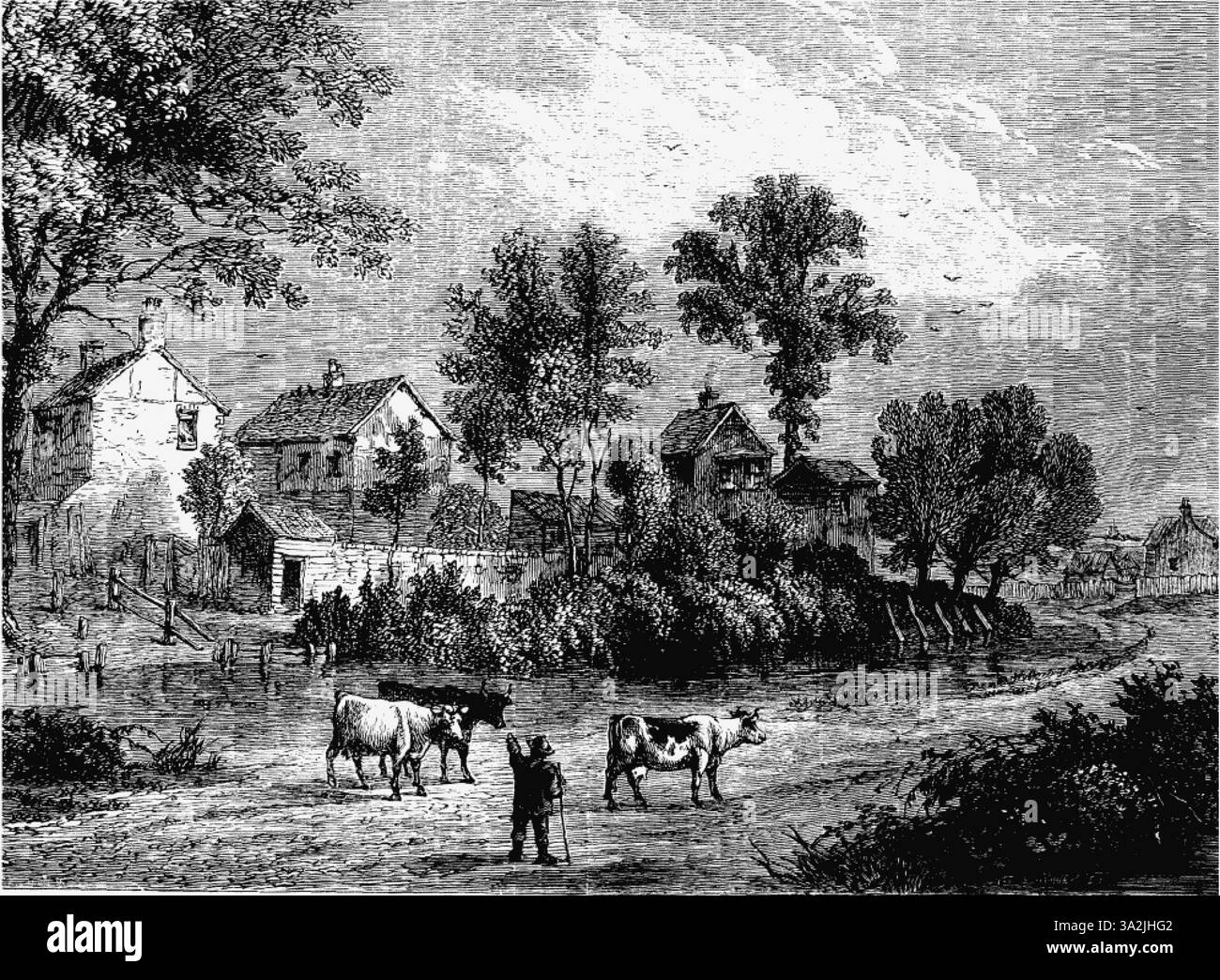 Farming UK 1700 etching illustration Stock Photo - Alamy