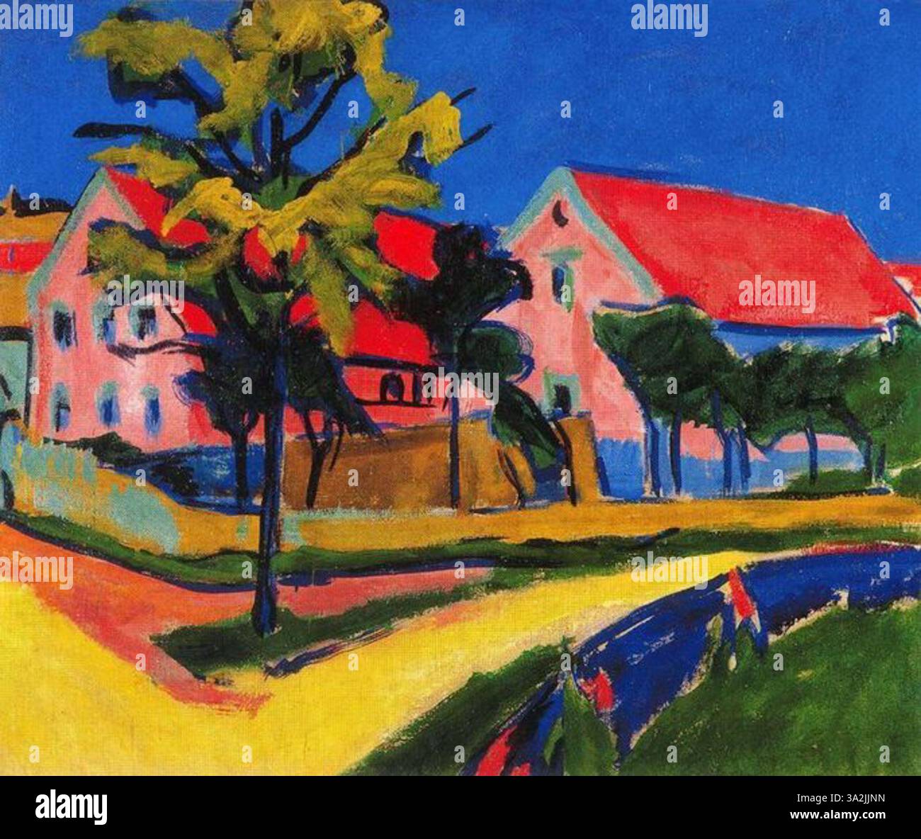 Maisonsrouges is a landscape painting by Kirchner featuring red houses ...