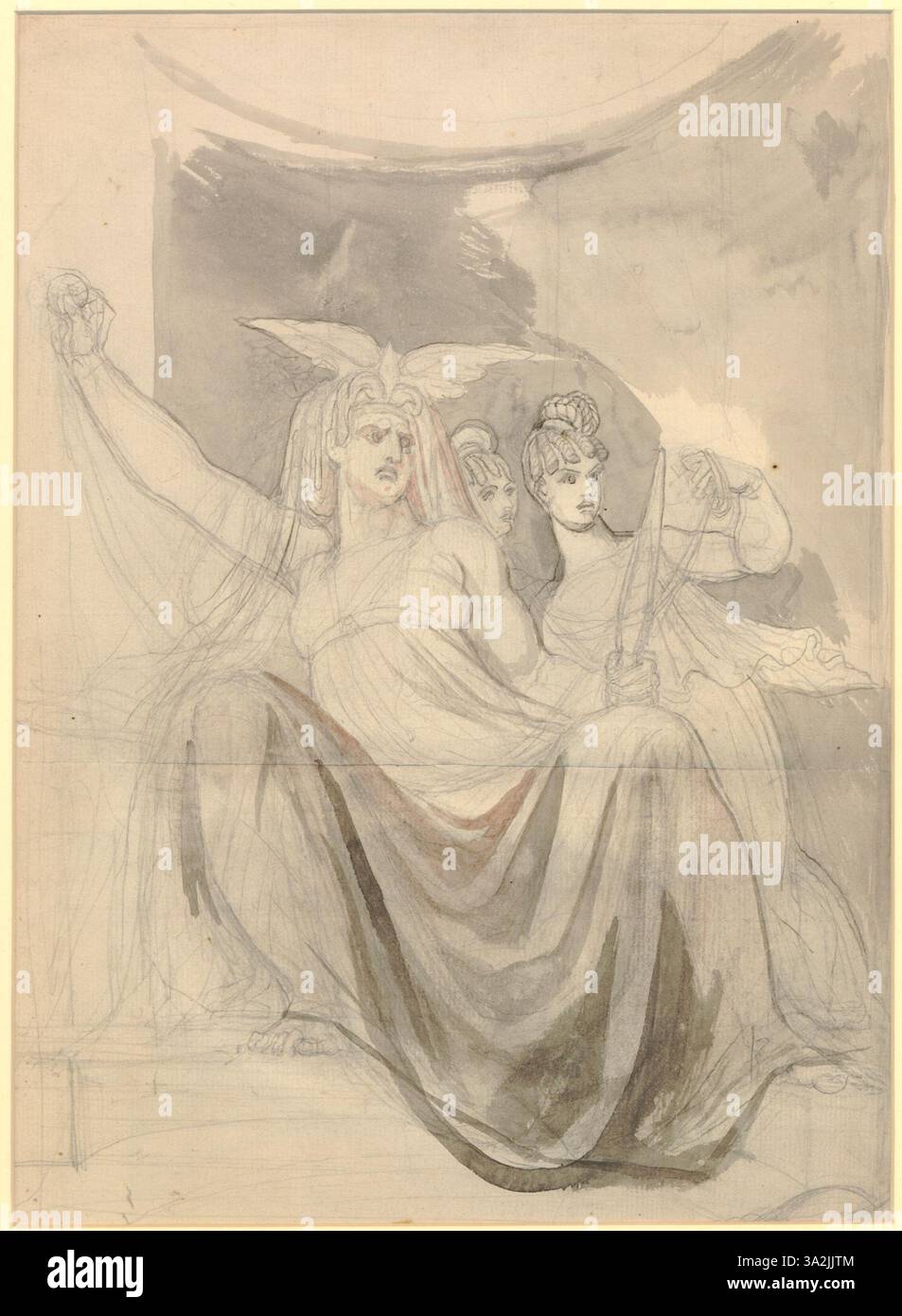 This drawing illustrates the mythological Three Fates, inspired by ...