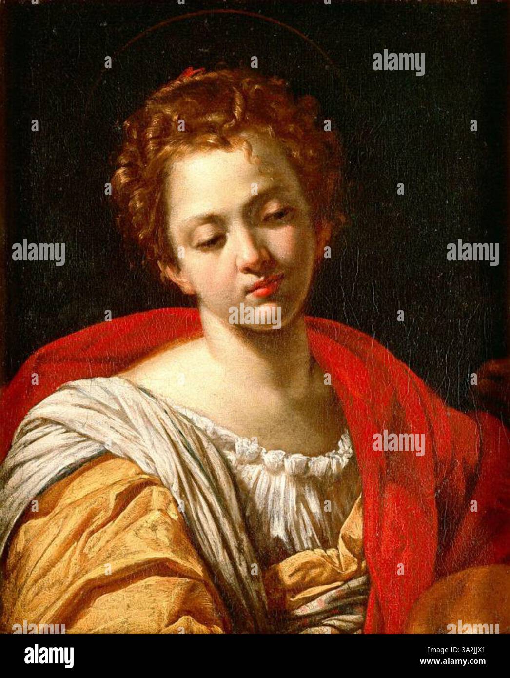 This artwork portrays Saint Agnes, a Christian martyr, shown with ...