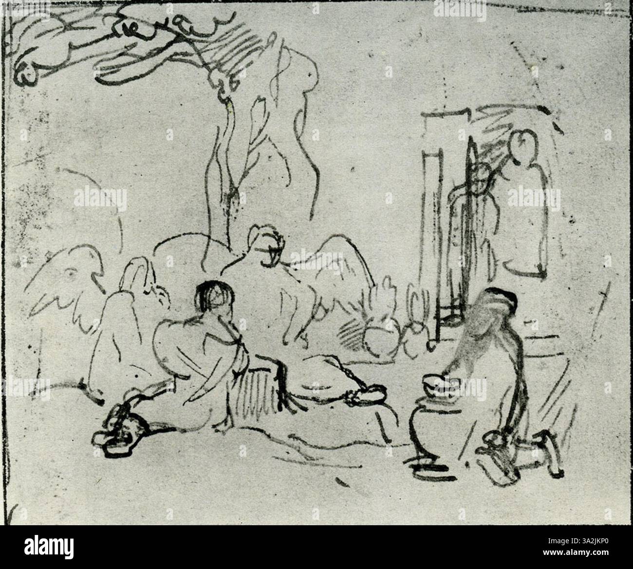In Benesch 0577, Rembrandt’s use of light and shadow highlights the ...