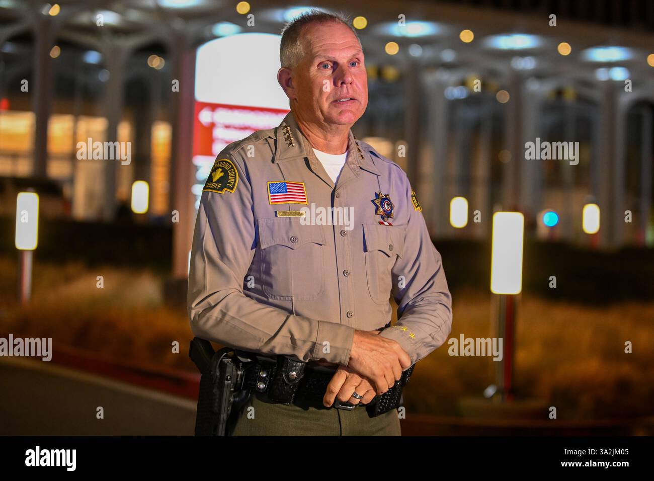 San Bernardino County Sheriff Shannon D. Dicus speaks to the media ...