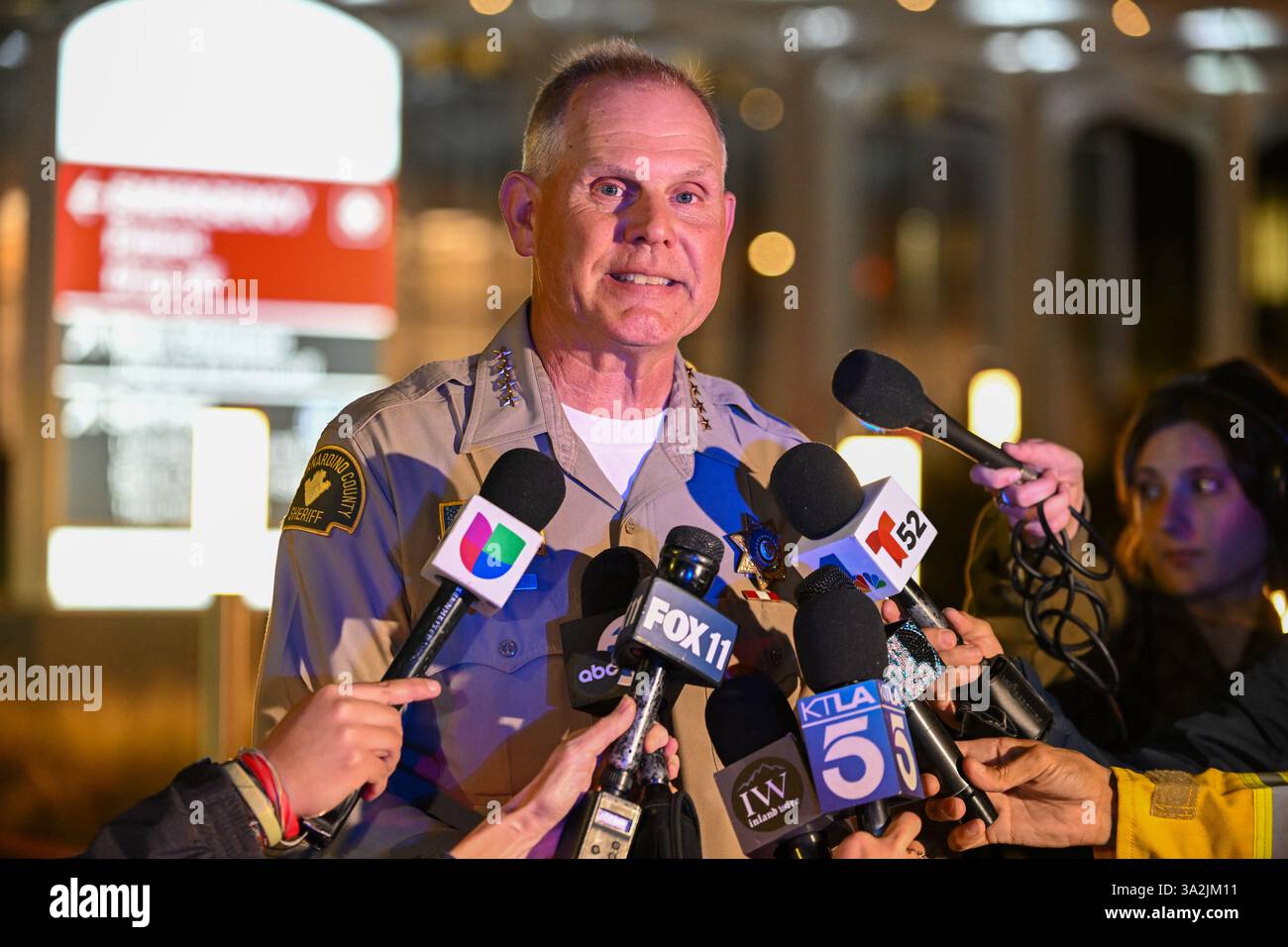San Bernardino County Sheriff Shannon D. Dicus speaks to the media ...