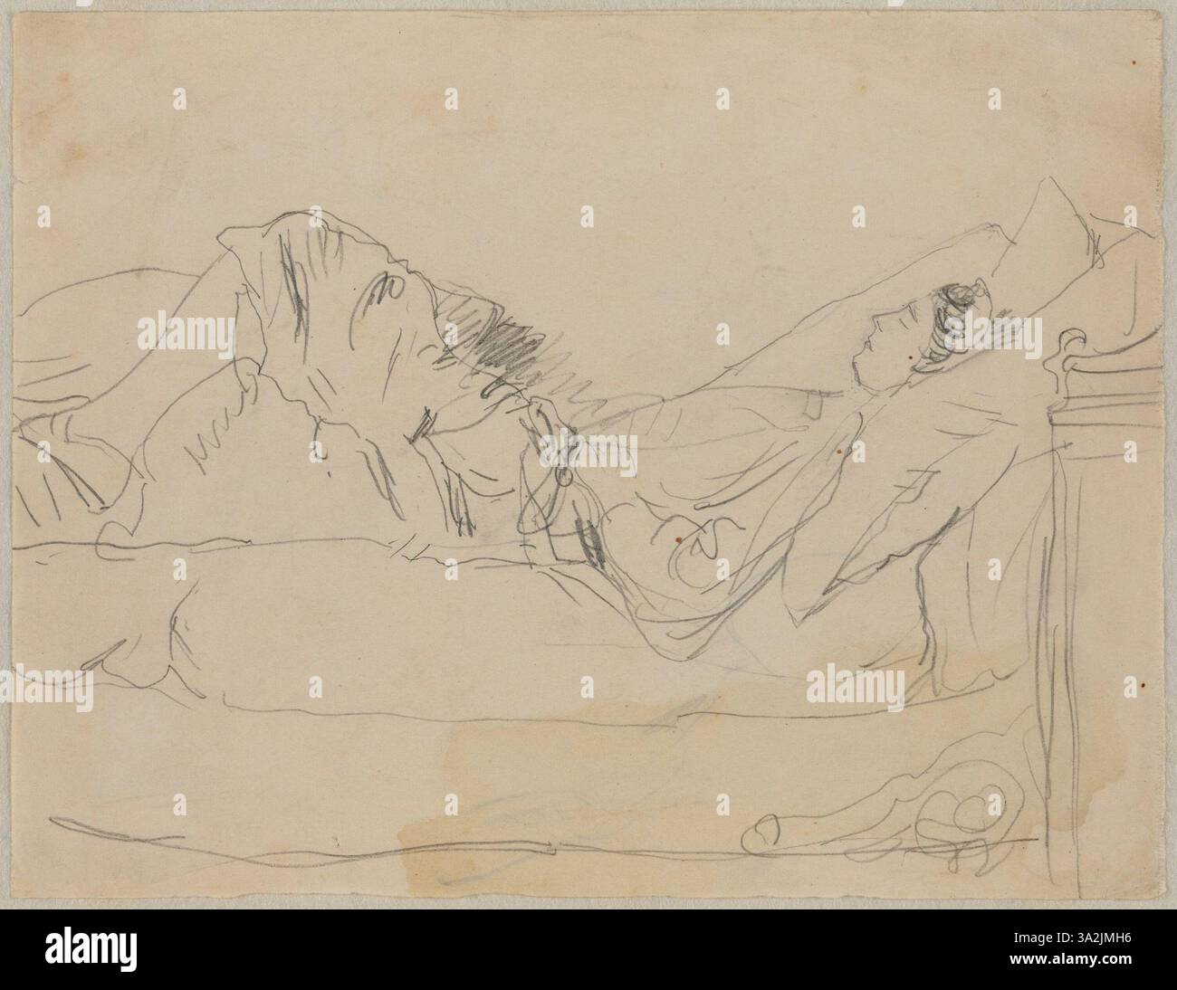 This painting by Gwen John depicts a woman lying on a bed, rendered ...