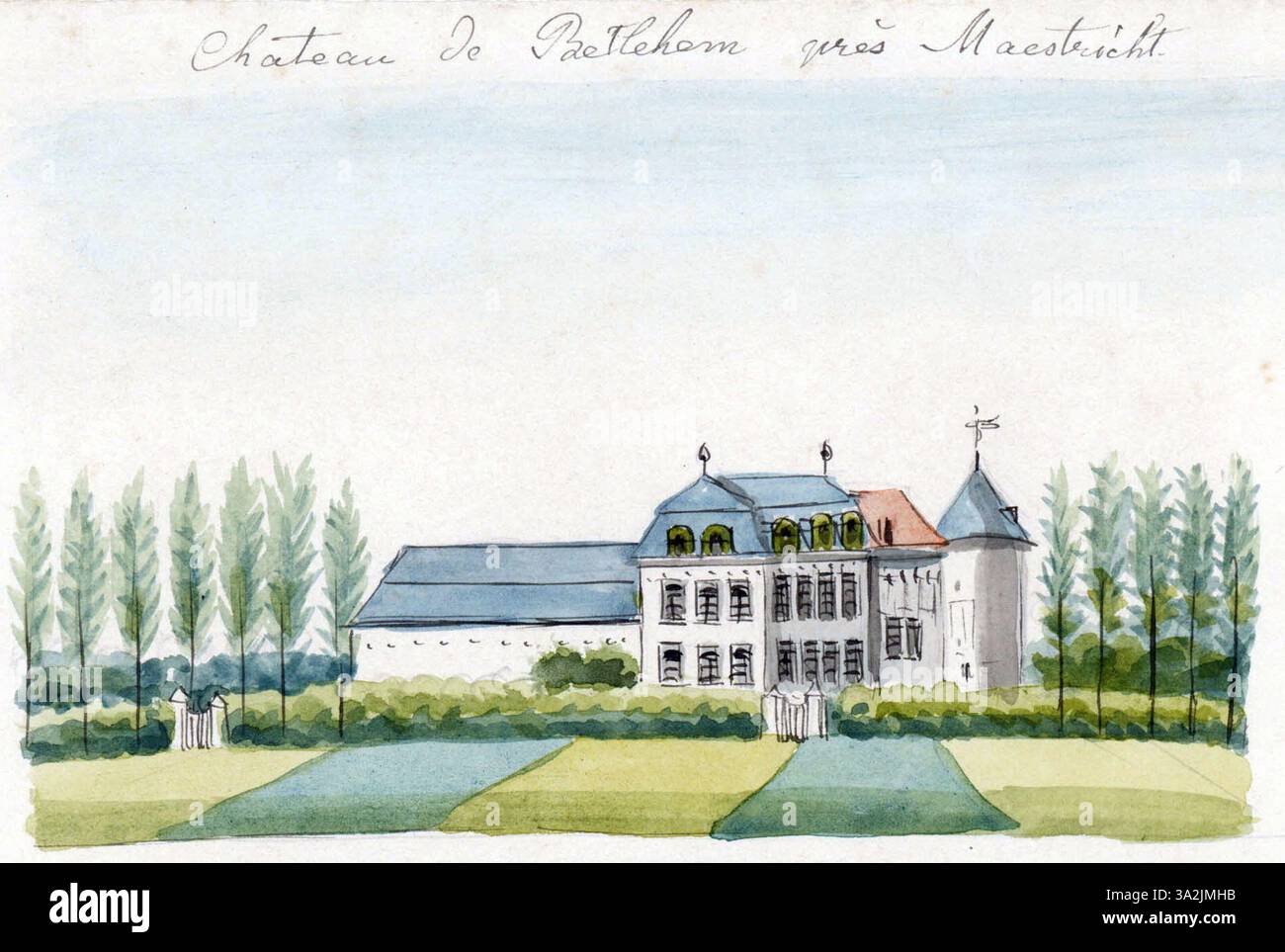 This drawing by Philippe van Gulpen depicts Kasteel Bethlehem in Limmel ...