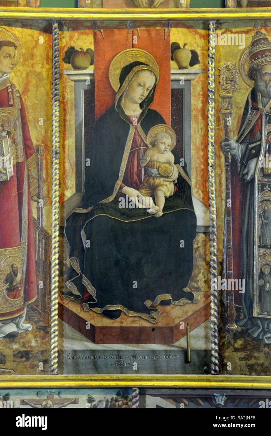 Madonna con Gesù Bambino (1468) by Carlo Crivelli portrays the Virgin Mary and infant Jesus in a ...