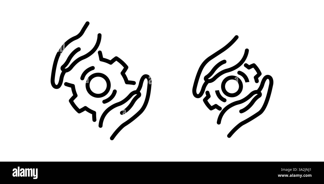 Icon vector image of two hands holding a gear with white background ...
