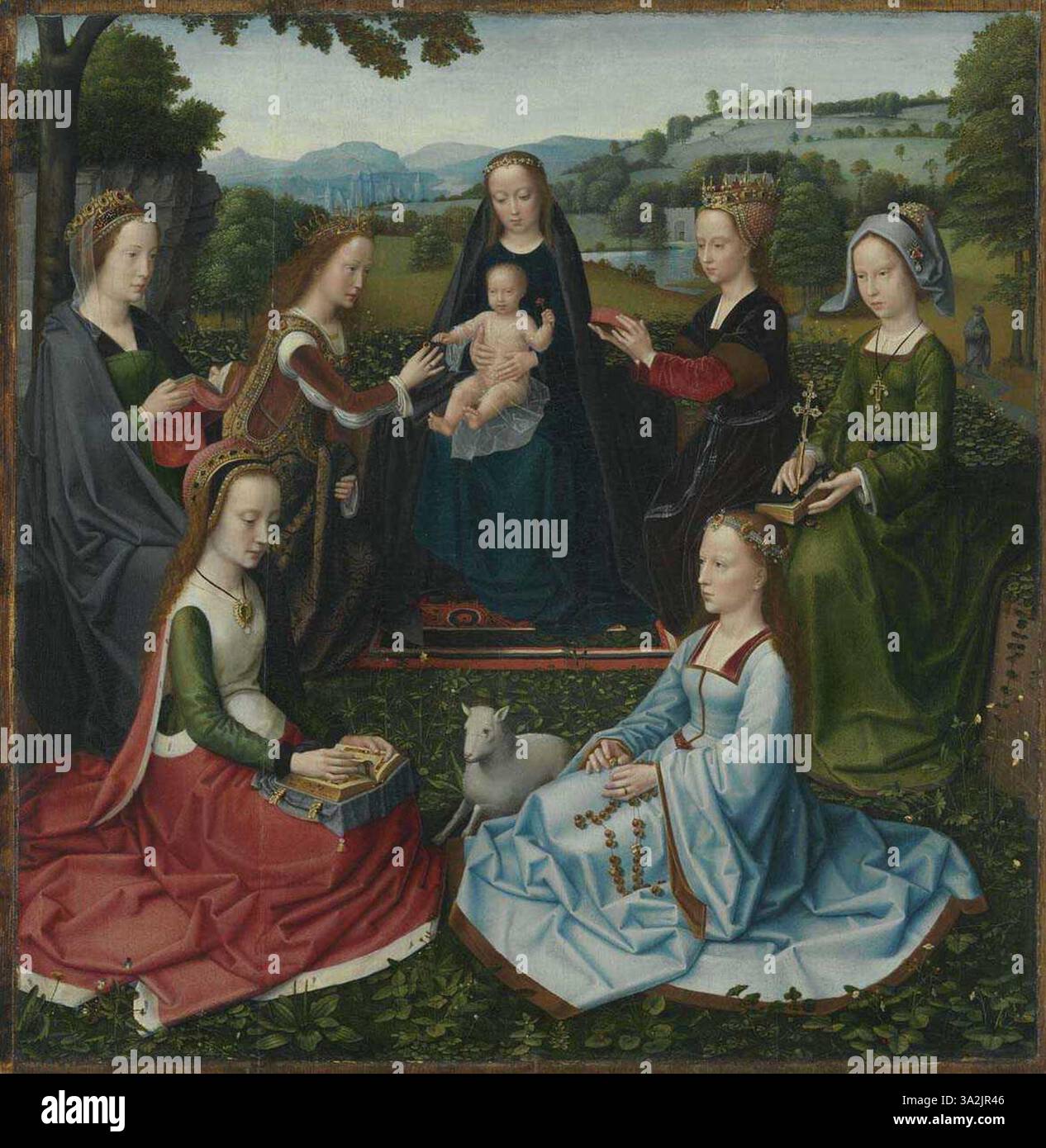 This 16th-century painting by Adriaen Isenbrandt depicts the Madonna with female saints ...