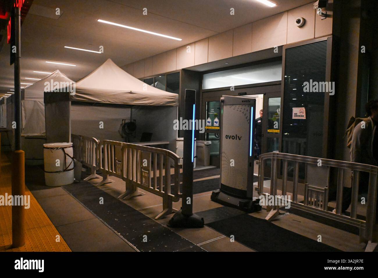 Detailed view of an Evolv Express machine outside Loma Linda University ...