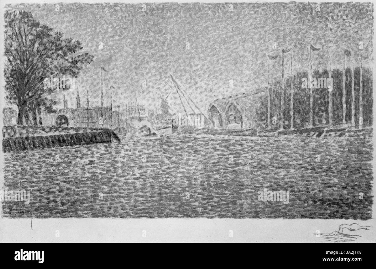 Harbor scene painting artist Black and White Stock Photos & Images - Alamy