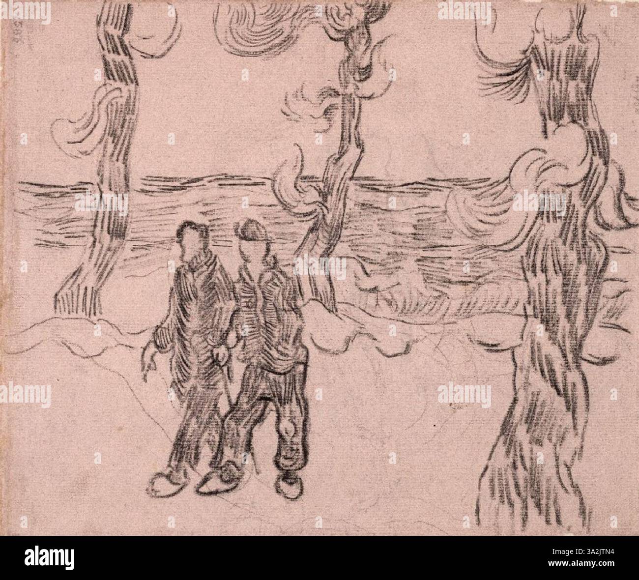 This artwork by Vincent van Gogh captures a rural scene with a focus on ...