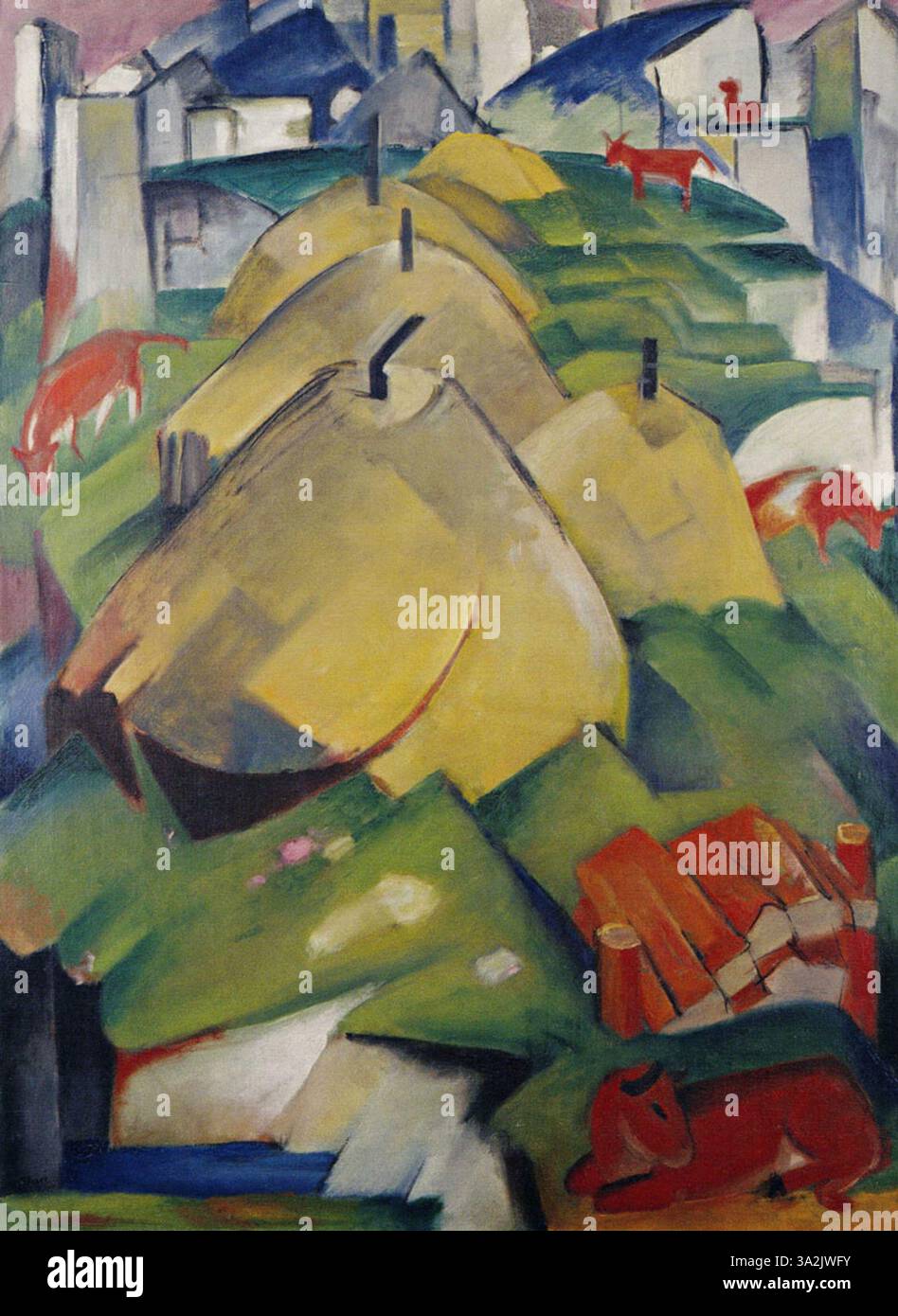 'Alpine Scene (Haystacks)' by Franz Marc depicts a mountainous ...