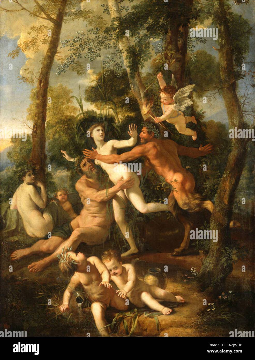 In Pan and Syrinx, Poussin illustrates the mythological chase of the ...