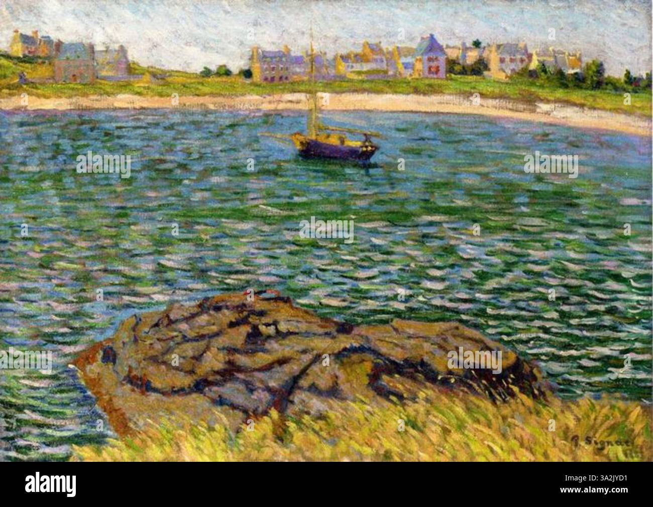 This oil painting by Signac shows the beach at Saint-Briac, with its ...