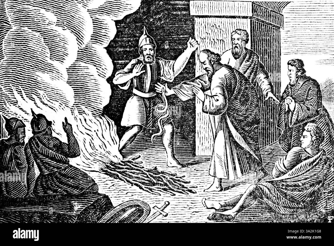 The captive Paul hurls an adder unharmed from his hand into the fire ...