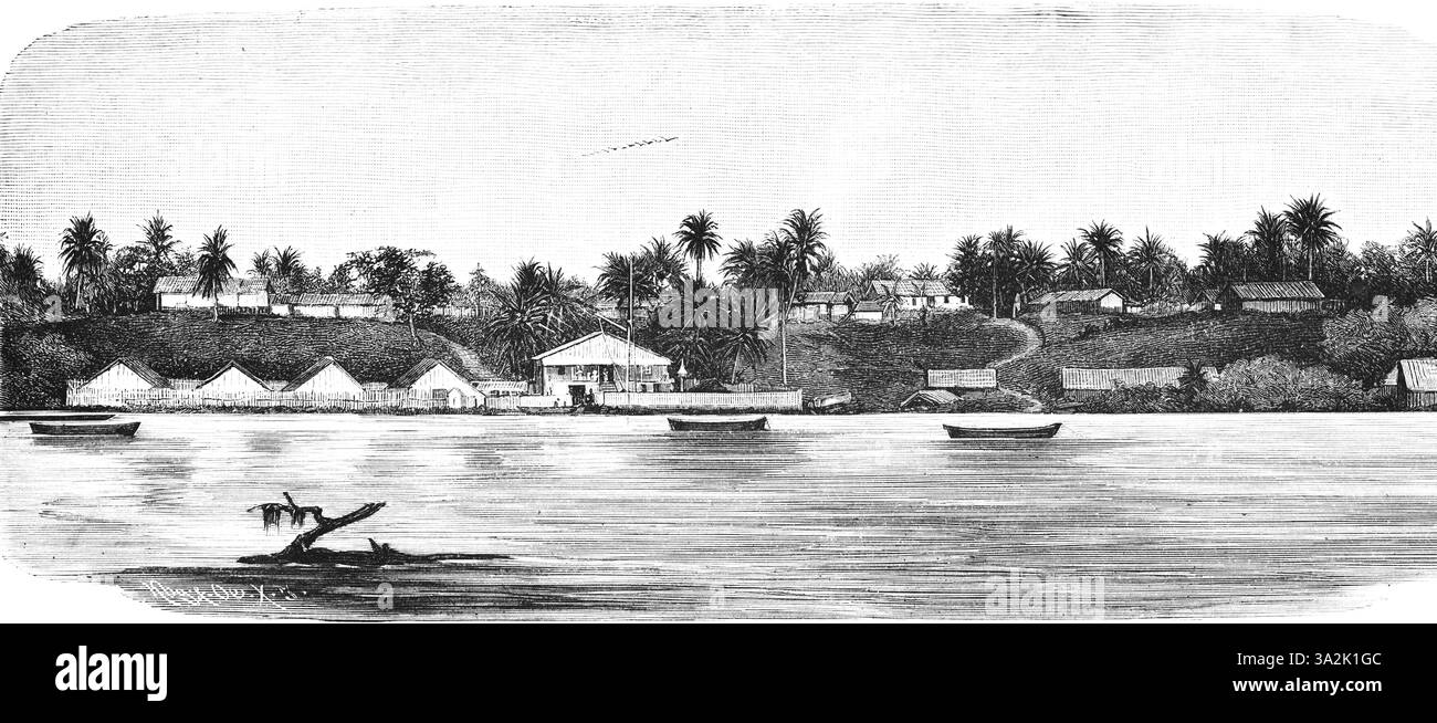 Factories on a river in Cameroon, trading settlement in colonial times ...