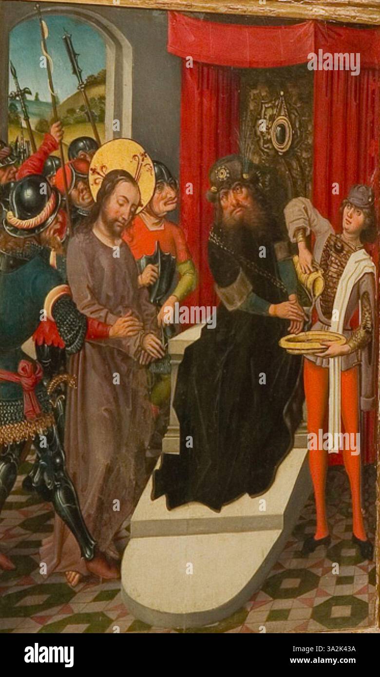 This panel, part of an altarpiece series depicting the Passion of Christ, features a powerful ...
