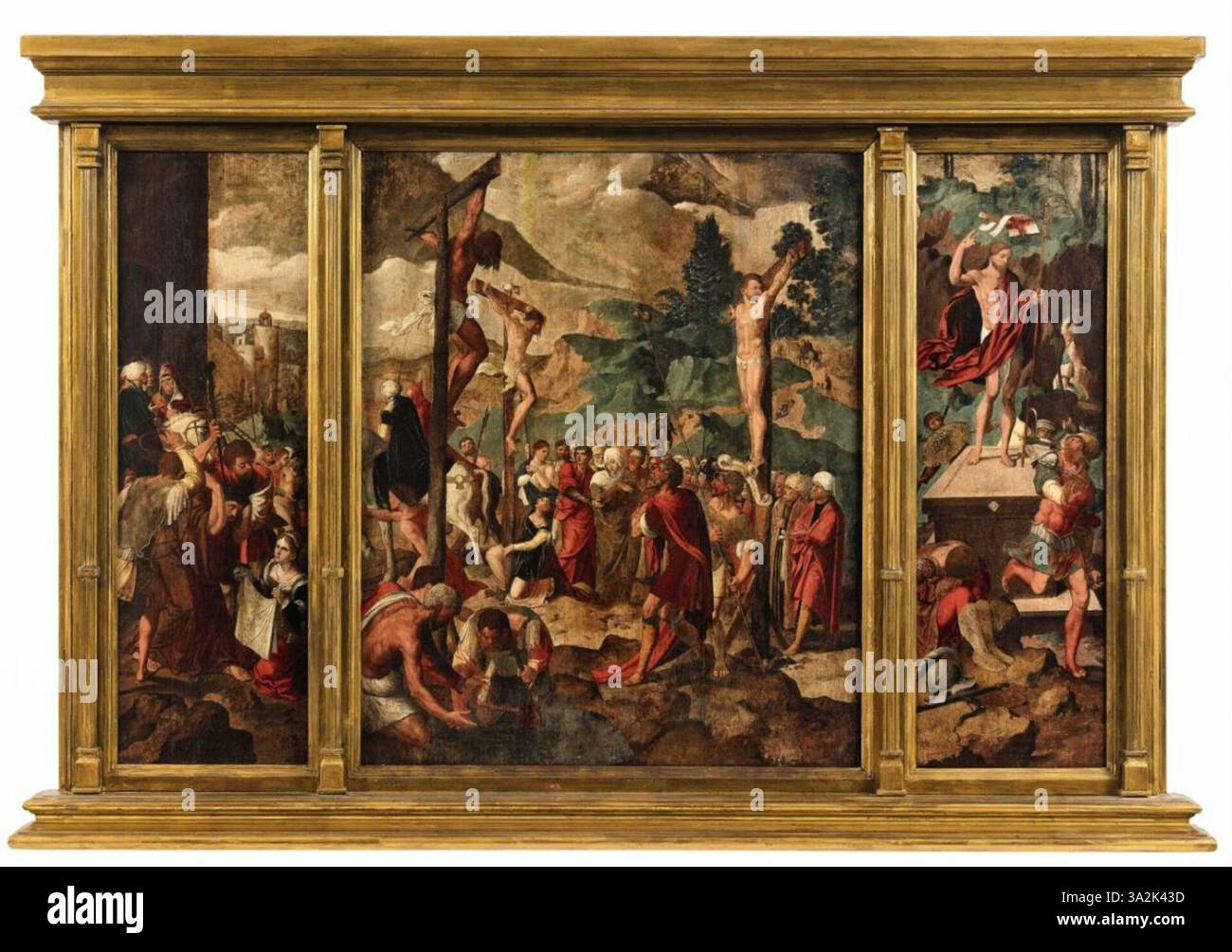 This altarpiece from the 16th century, likely by the Netherlandish School, depicts the ...
