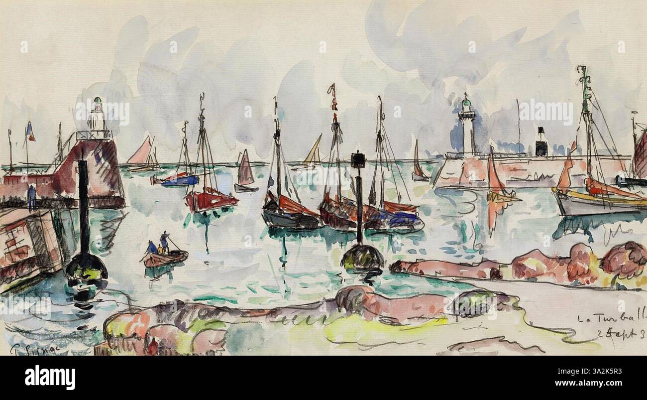 In this 1930 painting, Signac depicts the fishing harbor of La Turballe ...