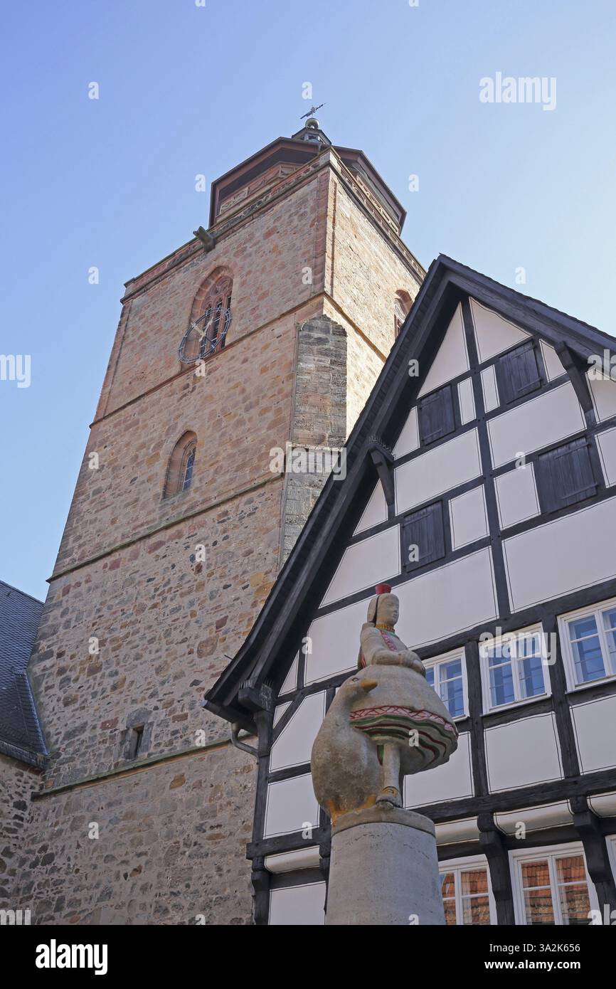 Schwaelmer fountain with Little Red Riding Hood and goose figure and ...