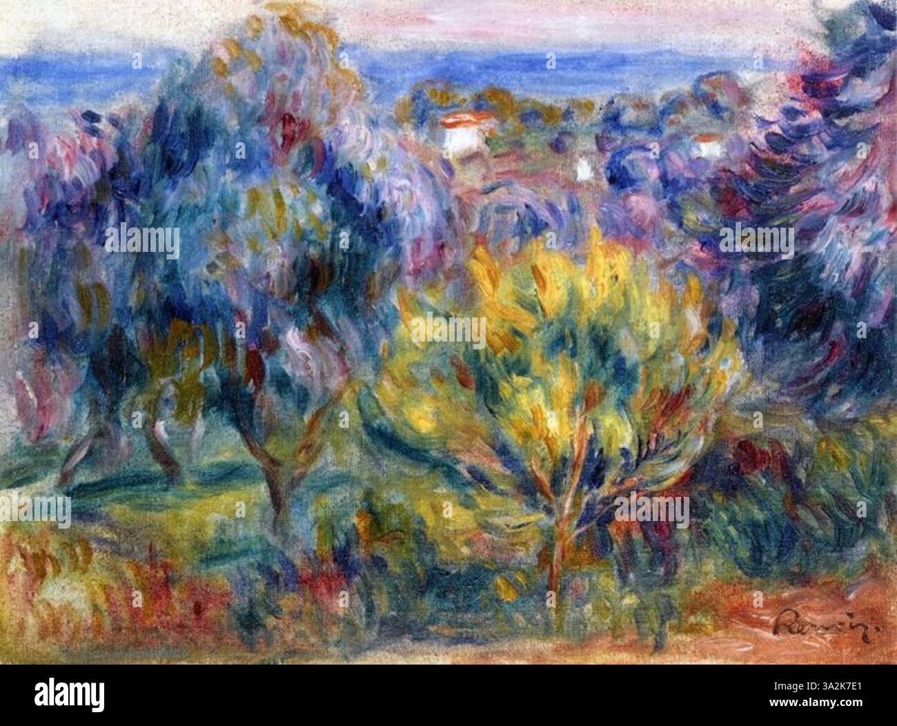 Renoir captures a coastal view with the gentle waves of the sea, bright ...