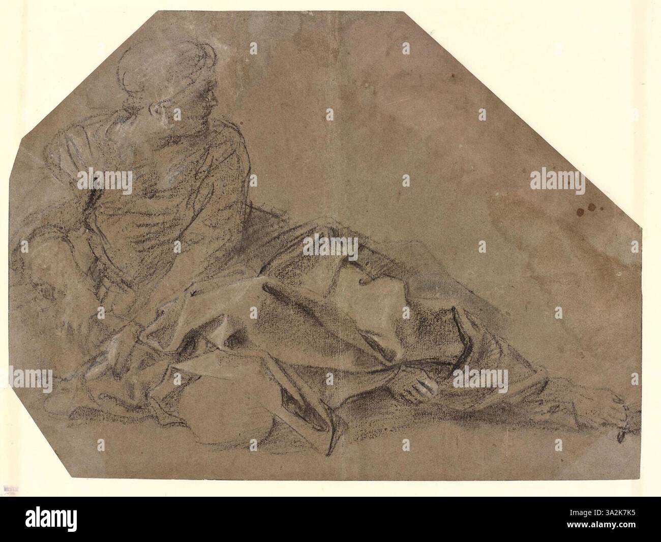 This study by Annibale Carracci depicts a woman sitting on the ground ...