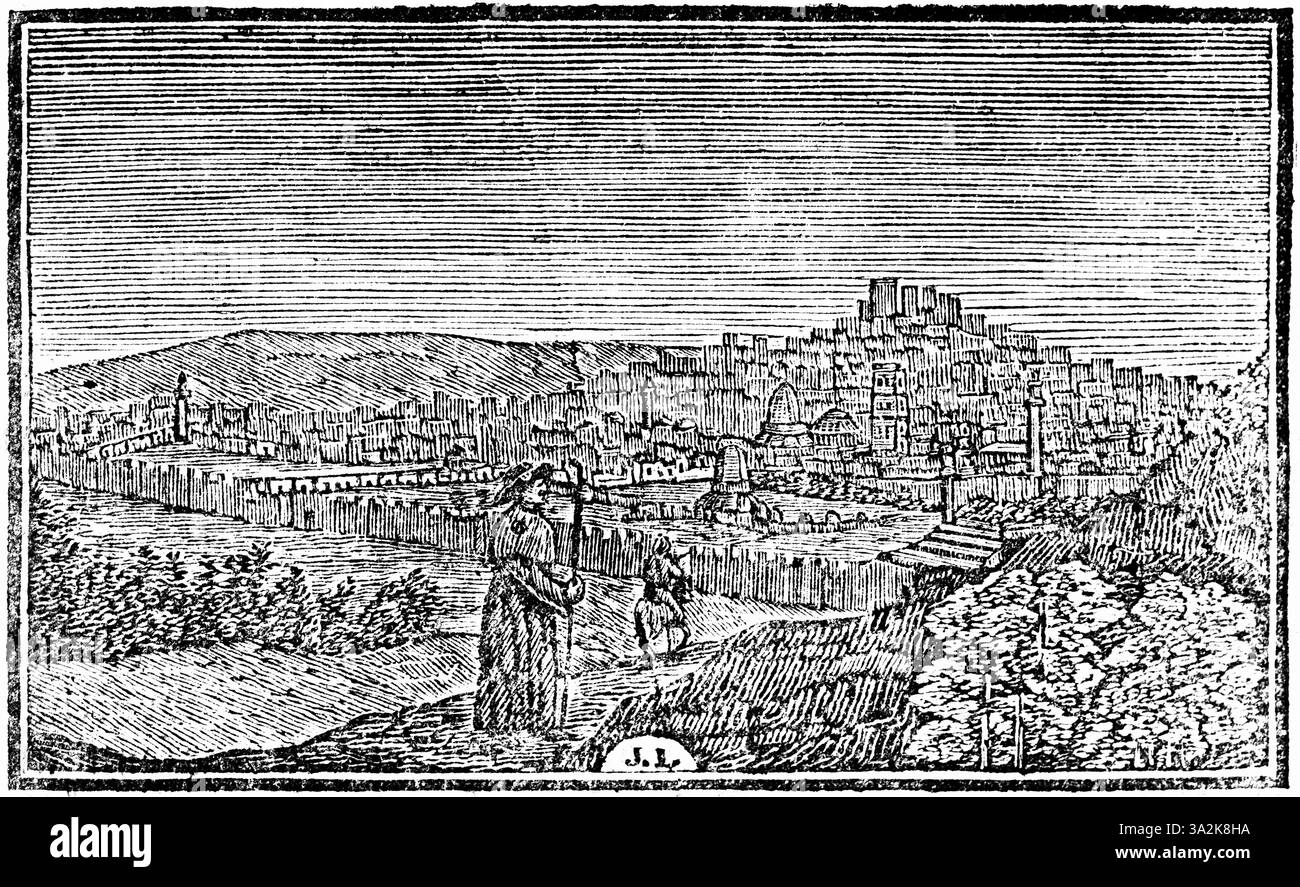 Pilgrimage to Jerusalem, Israel, view of the city, woodcut, historical ...