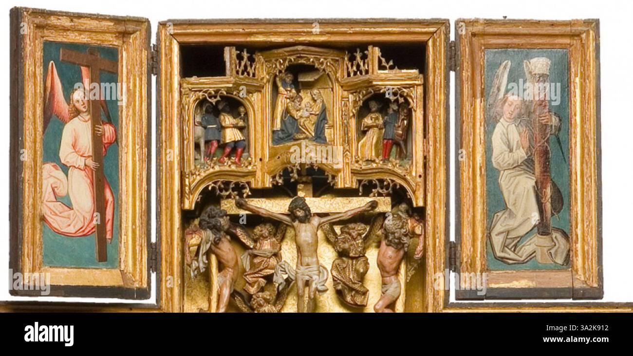 The altarpiece shutters illustrate key moments from the Passion of Christ. The detailed ...