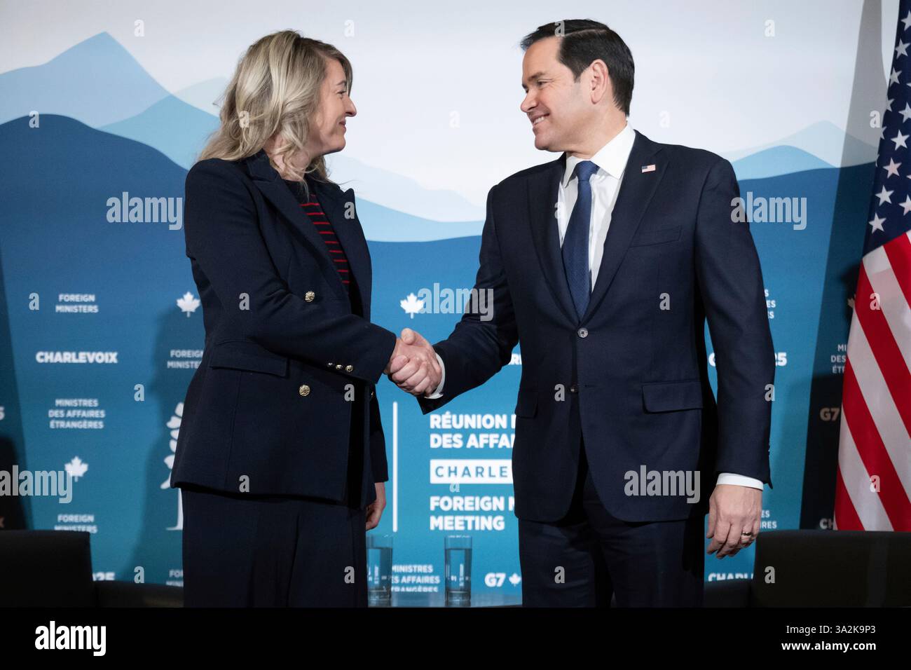 Canadian Foreign Minister Melanie Joly shakes hands with U.S. Secretary ...