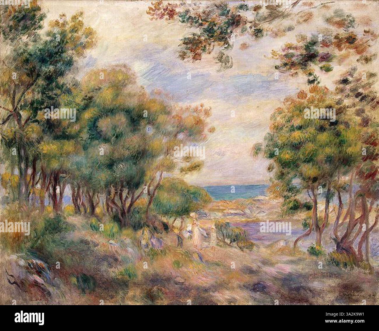 This landscape, portraying Beaulieu and Ermitage, presents a peaceful ...