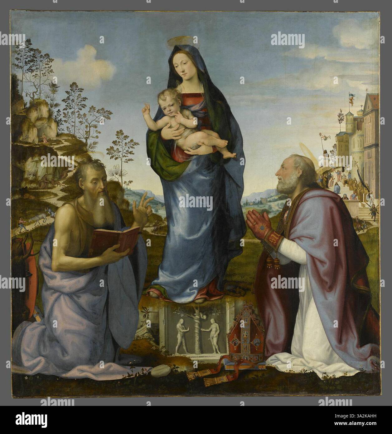 This collaborative work by Mariotto Albertinelli and Franciabigio depicts Saint Jerome and Saint ...