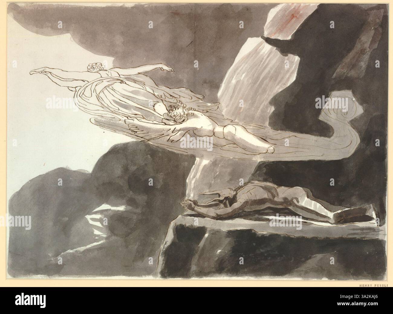 This drawing by Fuseli illustrates Moses in the act of prayer on Mount ...