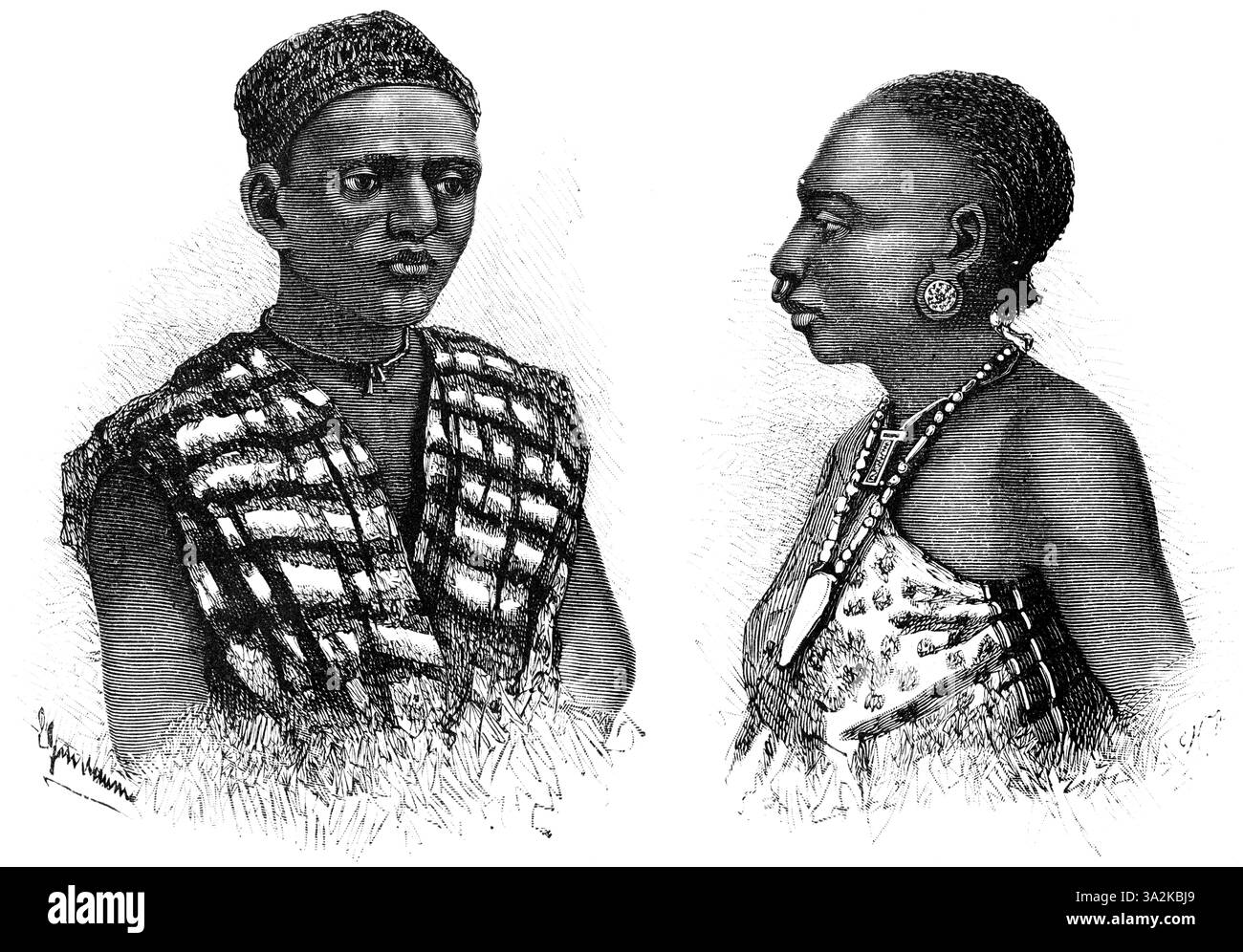 Two natives from the Mombasa area, necklace, earring, nose ring, cap ...