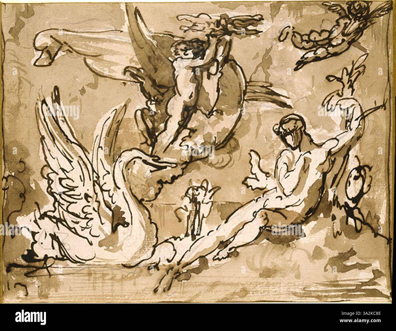 'Léda' by Gustave Moreau portrays the mythological figure of Leda with the swan, rendered with ...