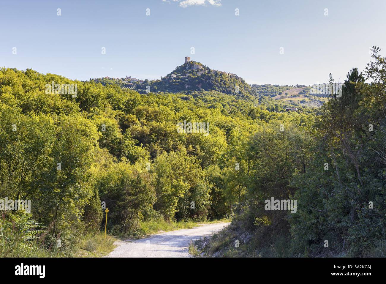 View of the Rocca di Tentennano castle from the Orcia valley near Bagno ...