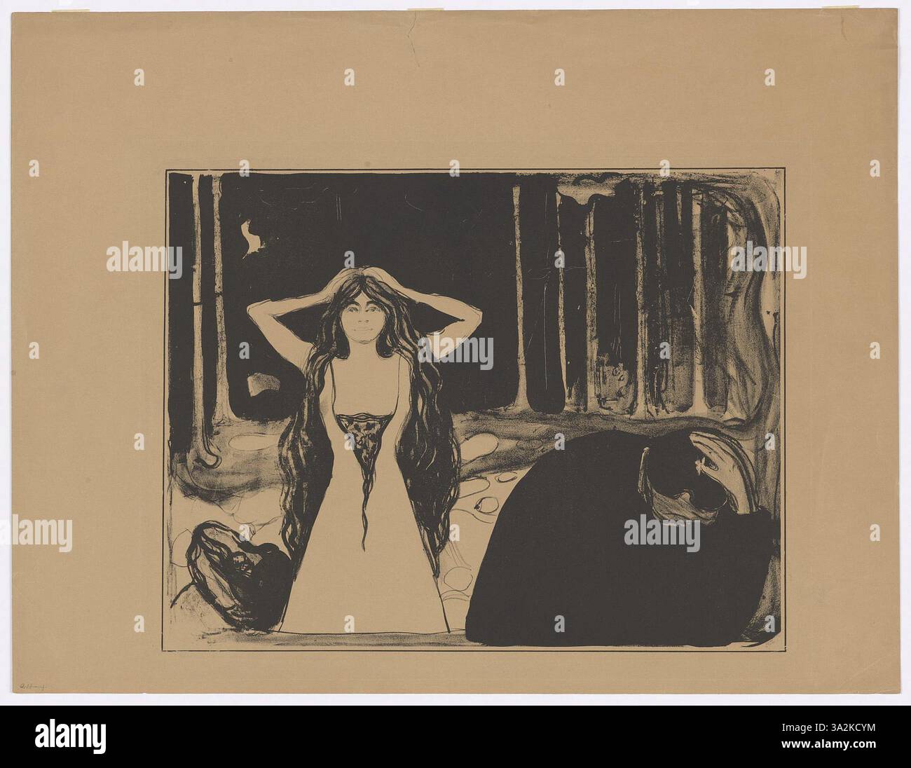 'Ashes II' by Munch portrays a poignant scene of grief, with intense ...