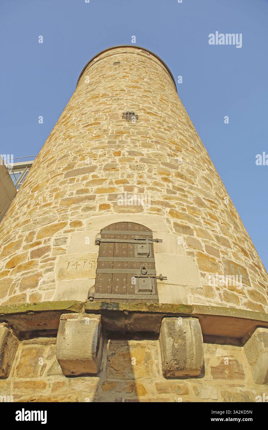 Round Drusel Tower built in 1774 with wooden door and fittings, part of ...