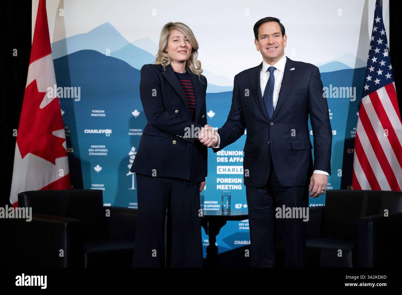 Canadian Foreign Minister Melanie Joly shakes hands with U.S. Secretary ...
