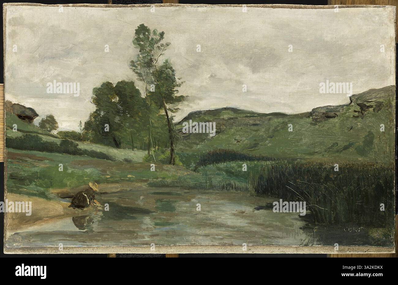 'Blanchisseuse au bord de l'eau' depicts a laundress washing clothes by ...