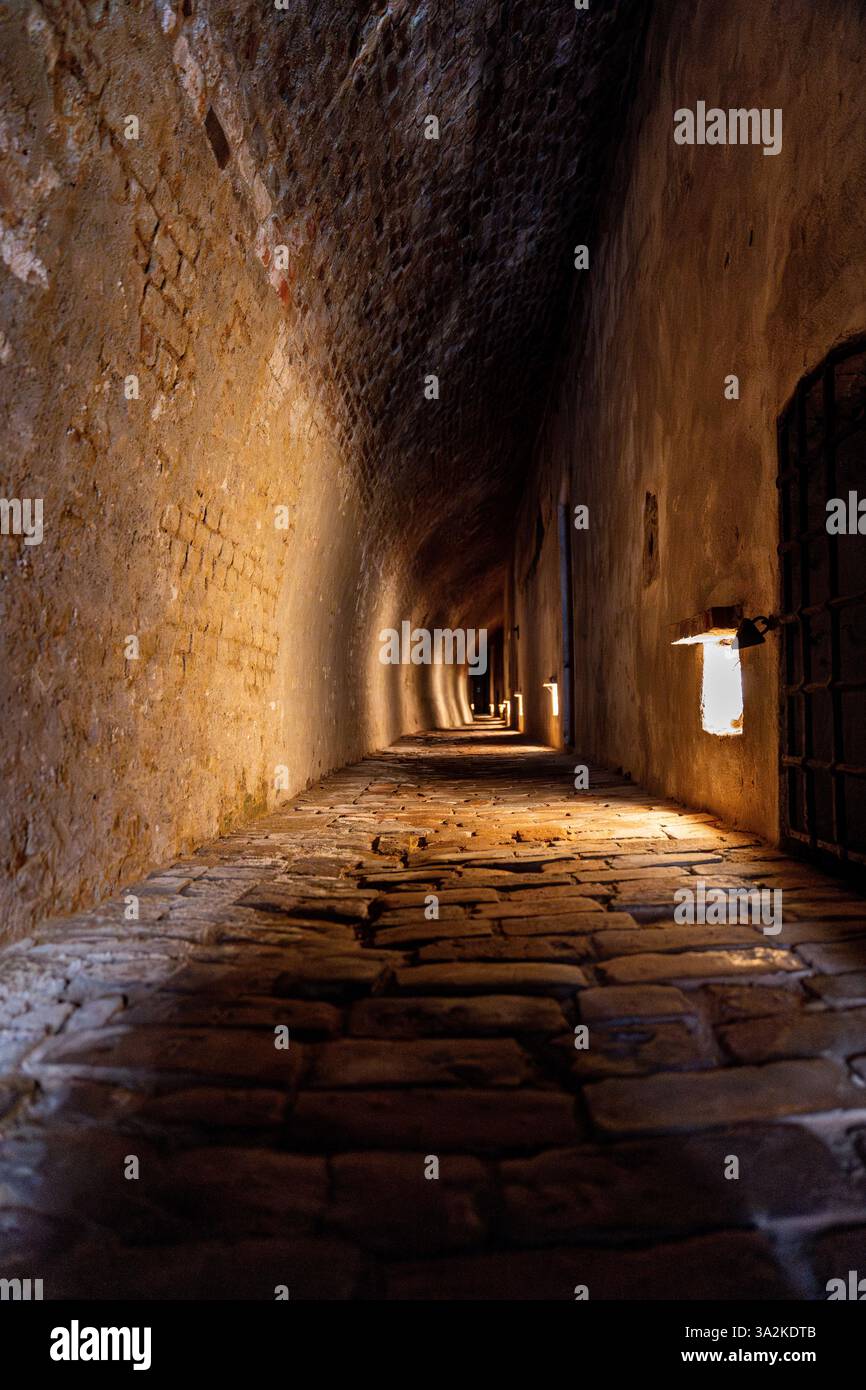 A corridor of the casemates, an underground prison in Spilberk Castle ...