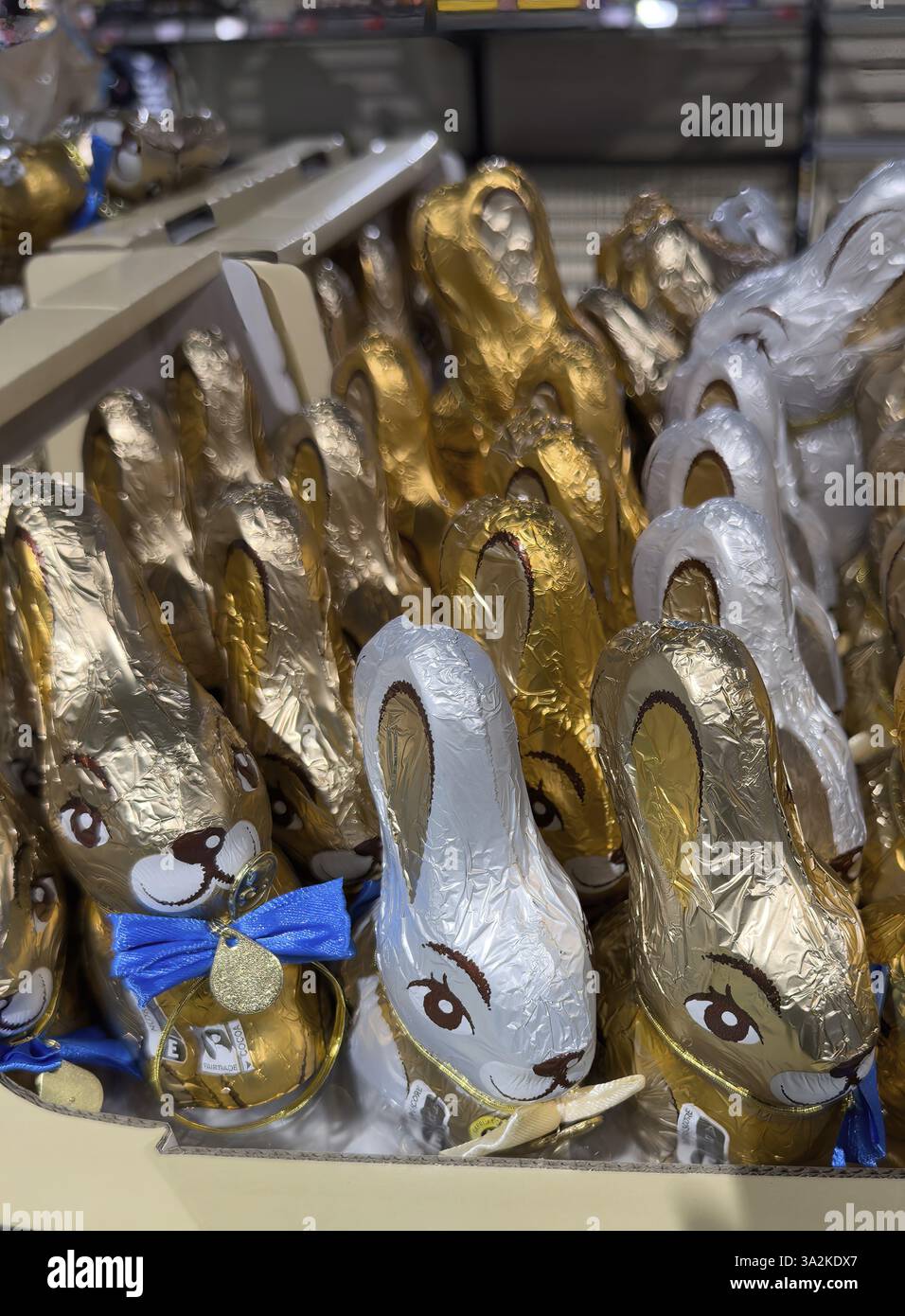 Display on retail shelf of wholesale chocolate Easter bunnies chocolate ...