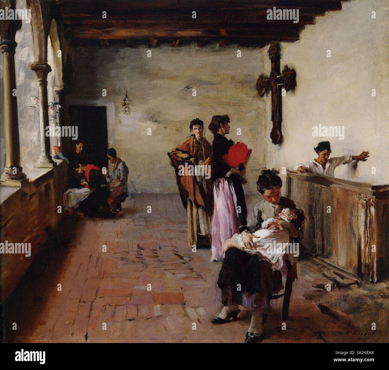 This painting portrays a Venetian loggia, focusing on the architectural ...