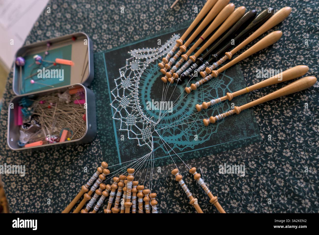 bobbin lace work, crafts Stock Photo - Alamy