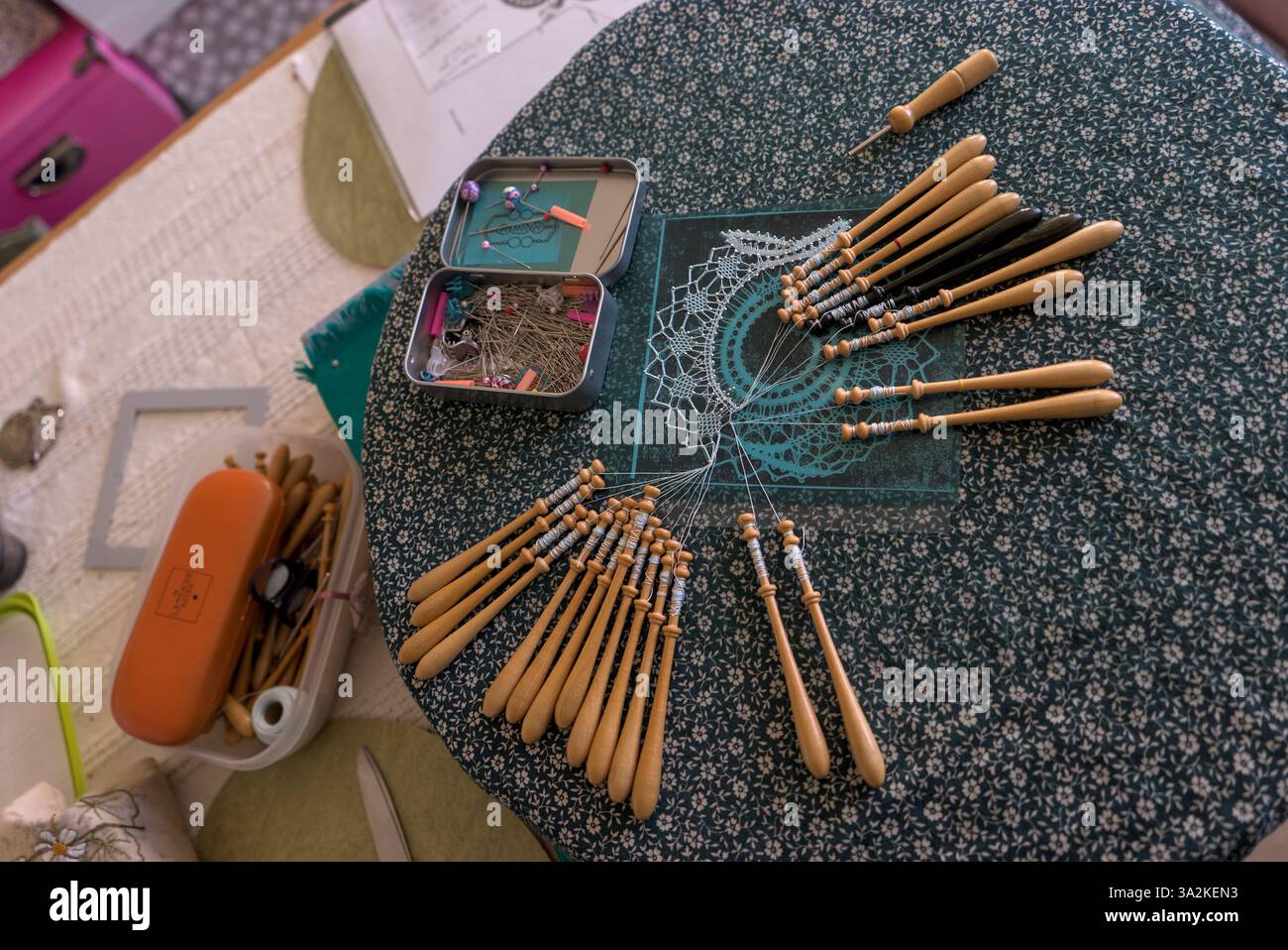 bobbin lace work, crafts Stock Photo - Alamy