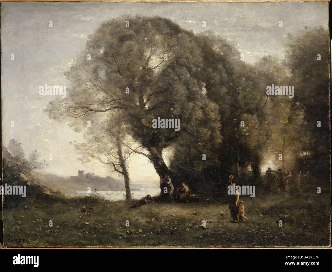 This work by Corot shows figures in a classical setting, engaged in a ...
