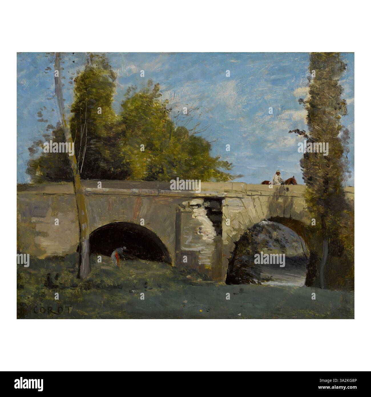 'Mantes - Deux Arches du Pont avec un Cavalier' depicts a rider ...